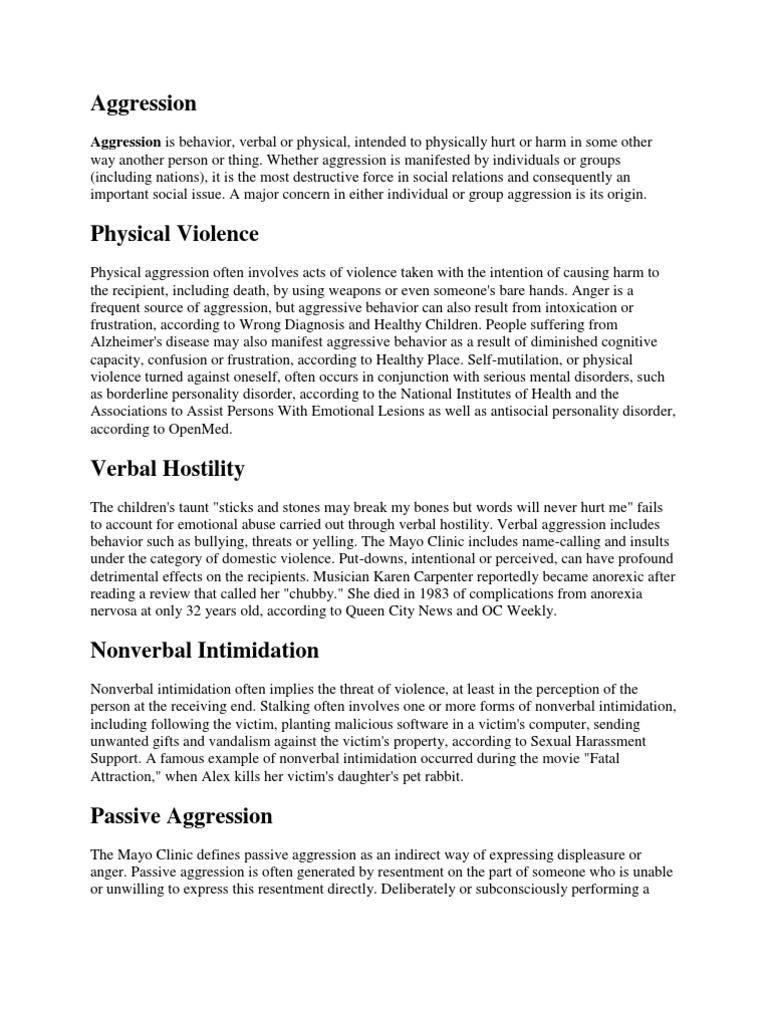 Aggression: Aggression Is Behavior, Verbal or Physical, Intended To ...