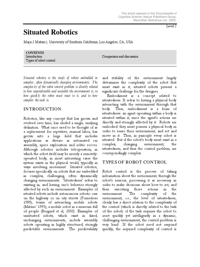 Situated Robotics: University of Southern California, Los Angeles, CA ...