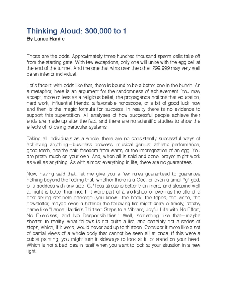 Thinking Aloud - 300,000 To 1 | PDF | Science | Philosophical Science