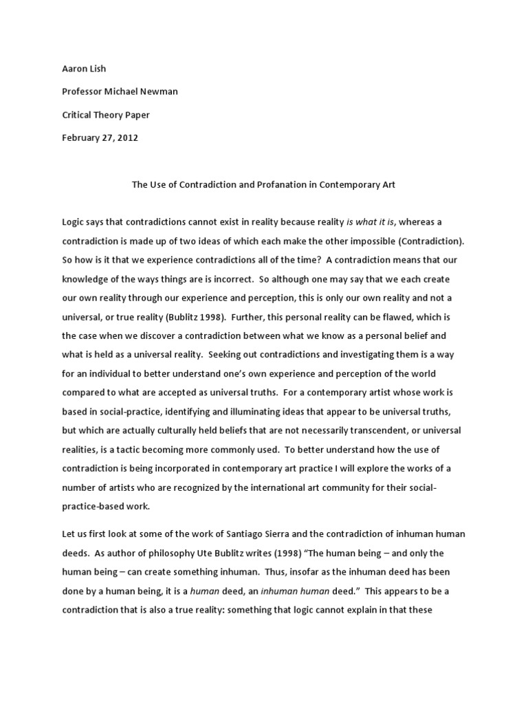 Contradiction in Contemporary Art | PDF | Philosophy | History