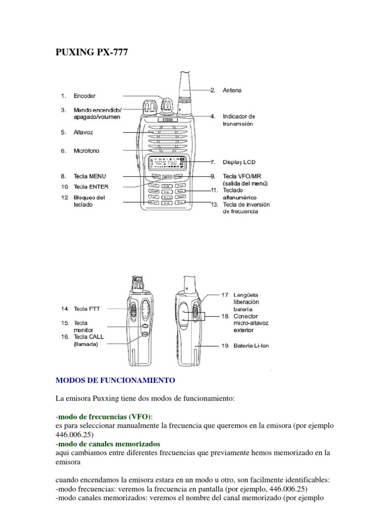 Guía de Uso de Puxing PX-777 | PDF | Memoria del ordenador | Radio