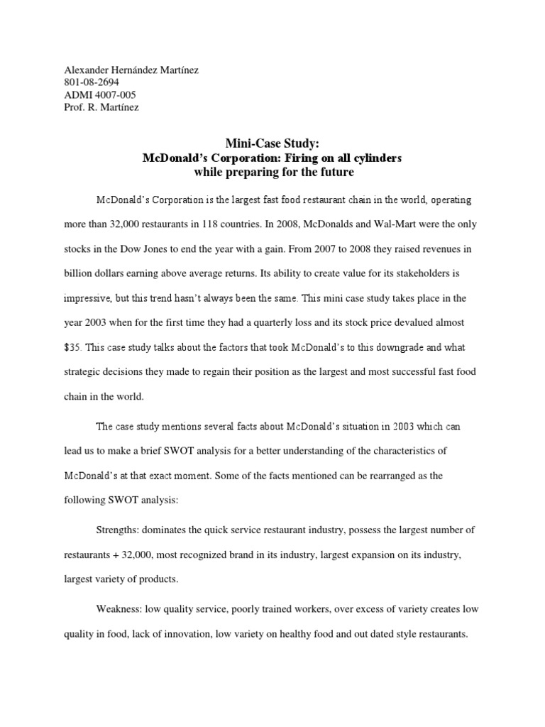 Mini Case Study MCD | PDF | Mc Donald's | Strategic Management