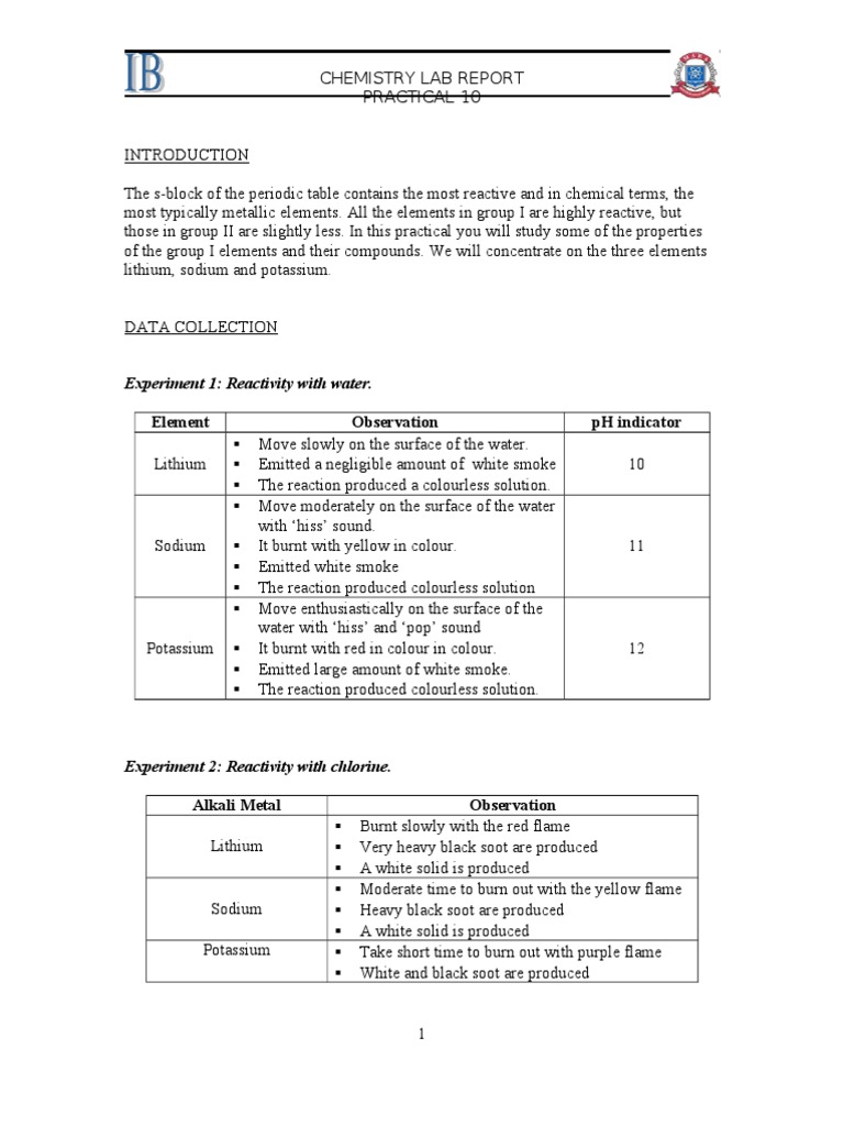 Chem Lab Report 10 | PDF | Sodium | Potassium