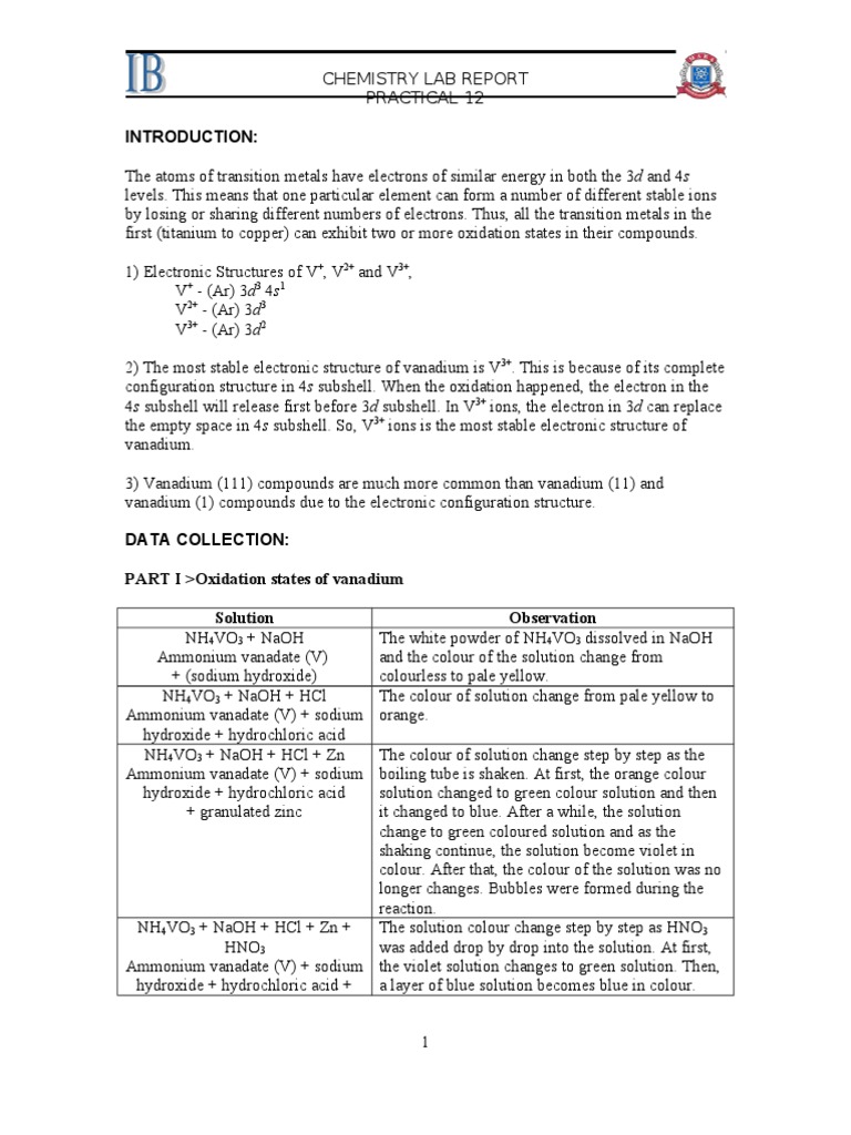 Transition Metals Lab Report | PDF | Redox | Hydroxide
