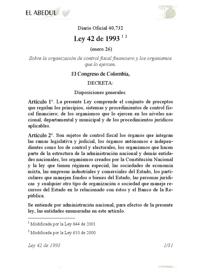 Ley 42 de 1993 | PDF | Presupuesto | Gobierno
