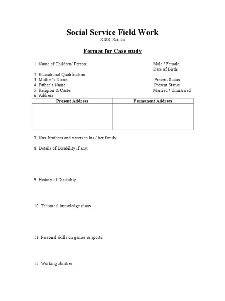 Social Service Field Work: Format For Case Study | PDF