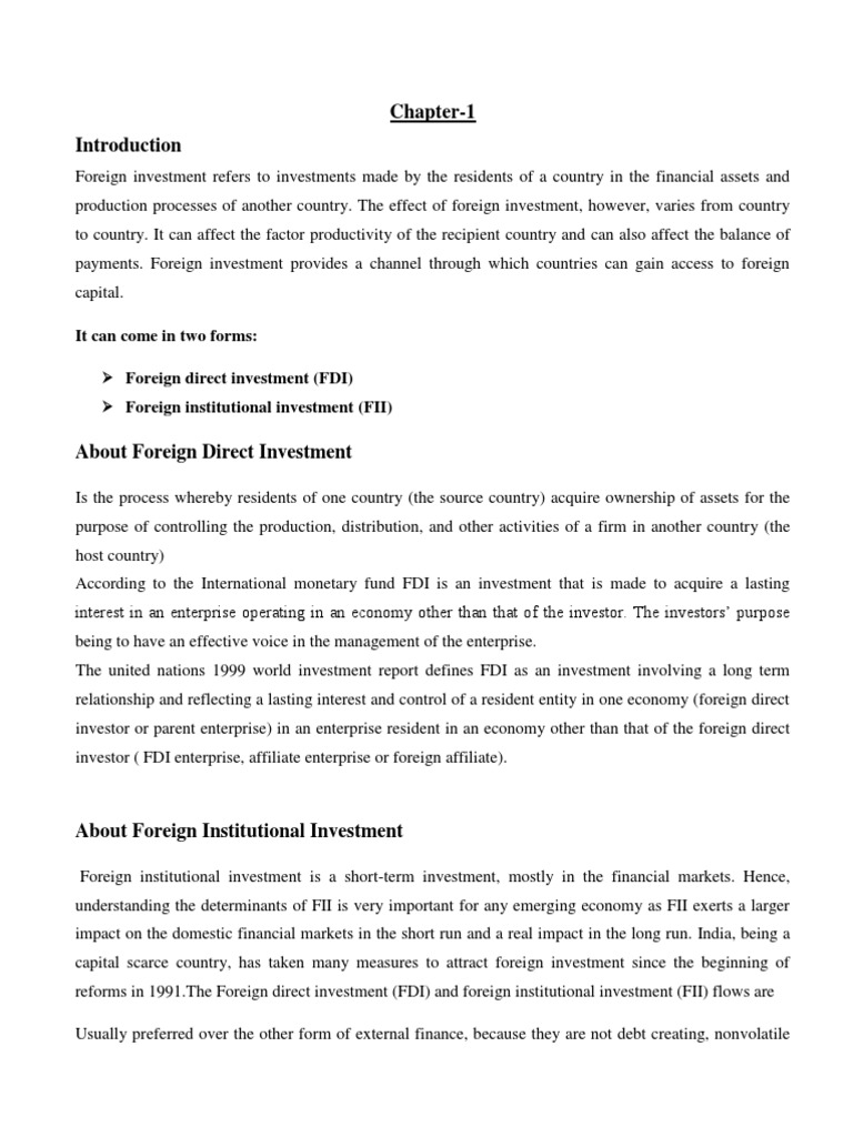 Final Project On FDI and FII | PDF | Foreign Direct Investment ...
