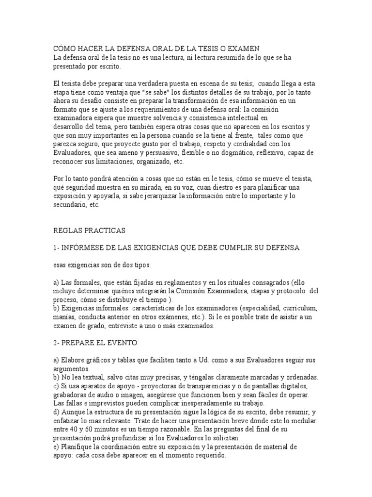 Cómo Hacer La Defensa Oral de La Tesis o Examen | PDF | Science | Ensayos