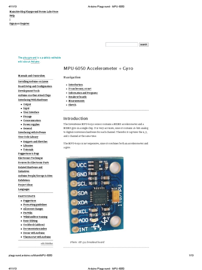 Arduino Playground - MPU-6050 | PDF | Arduino | Data Buffer