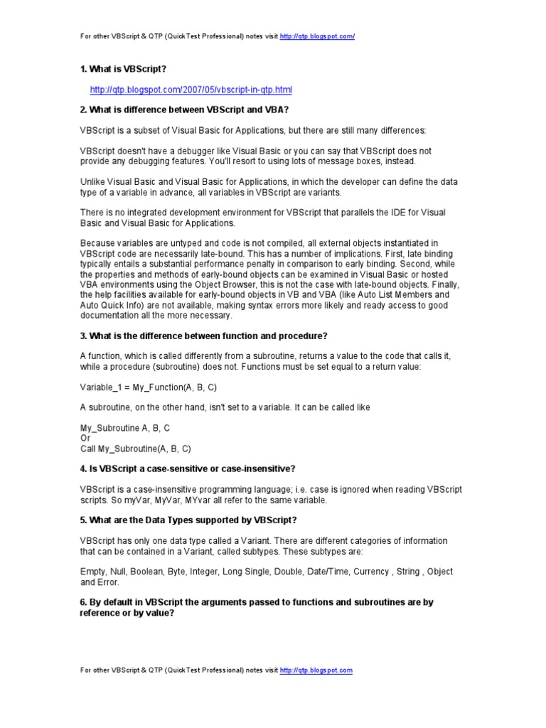 VBScript Interview Questions | PDF | Visual Basic For Applications | Subroutine