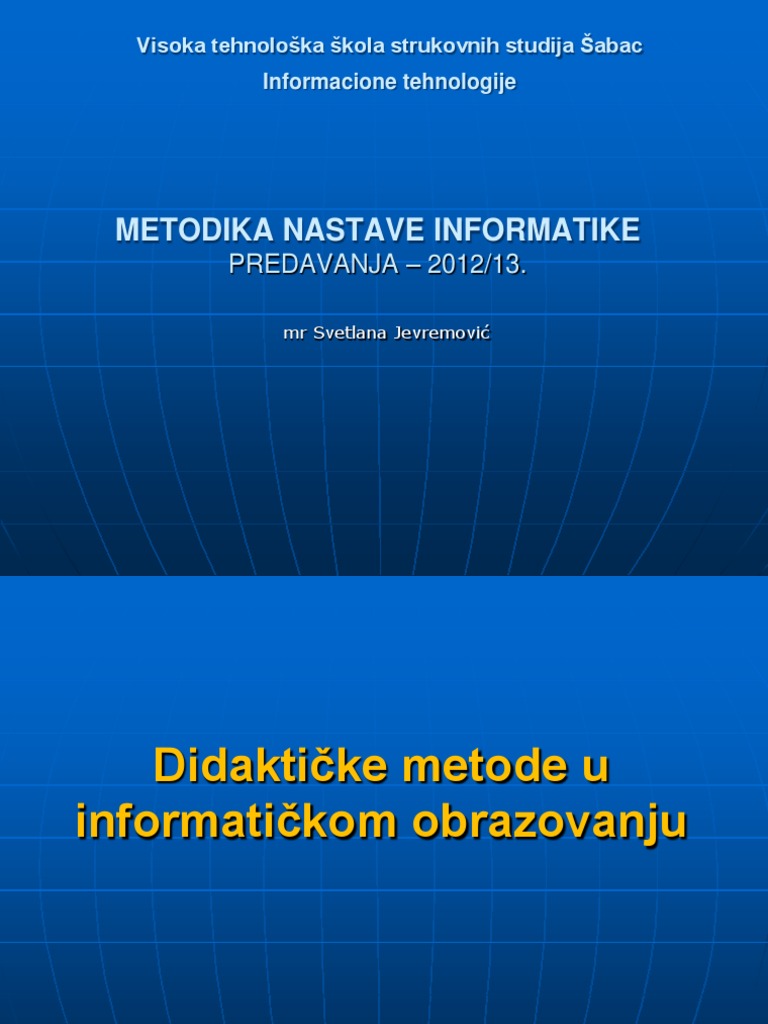 Didaktičke Metode U Informatičkom Obrazovanju | PDF