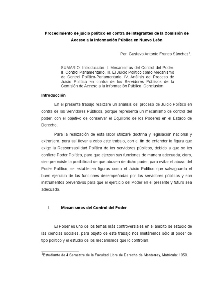 Juicio Político | PDF | Parlamento | Constitución