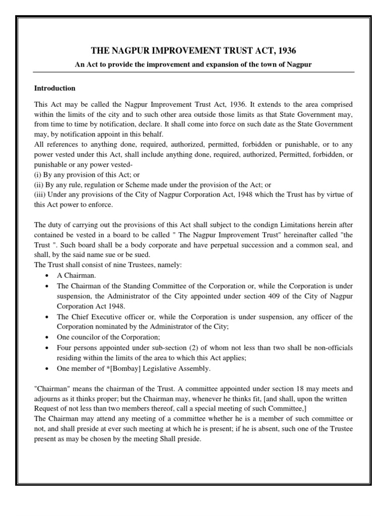 The Nagpur Improvement Trust | PDF | Trust Law | Corporations