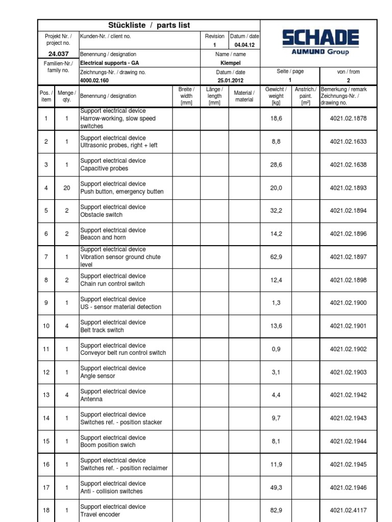 Stückliste / Parts List: Total | Download Free PDF | Manufactured Goods ...