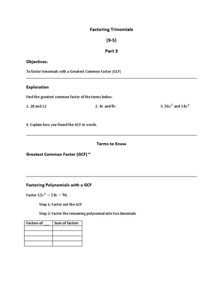 Factoring Trinomials with GCF Guide | PDF | Computers