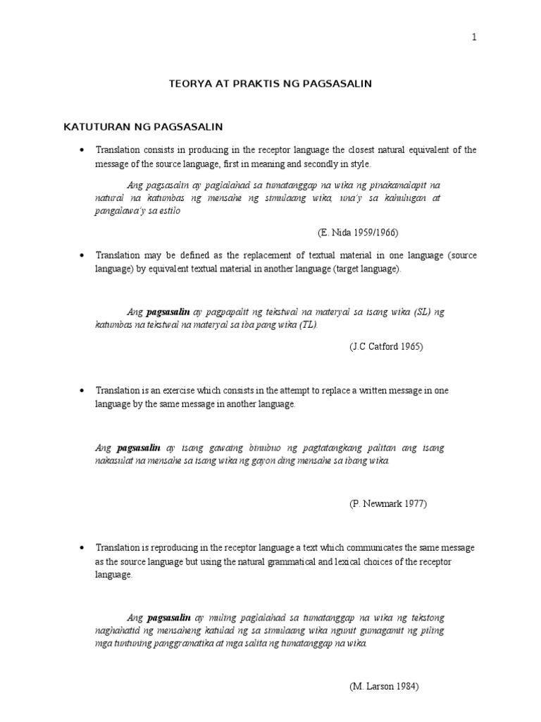 Teorya at Praktis NG Pagsasalin | PDF