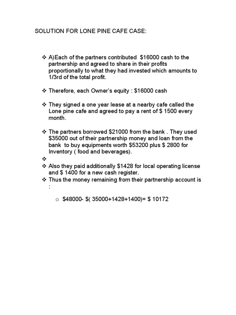 Solution For Lone Pine Cafe Case | PDF | Balance Sheet | Equity (Finance)