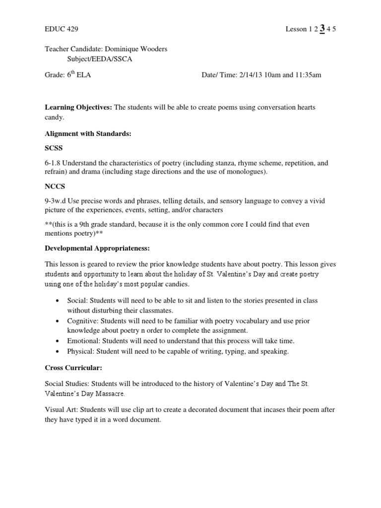 Lesson Plan 3 | PDF | Poetry | Educational Assessment