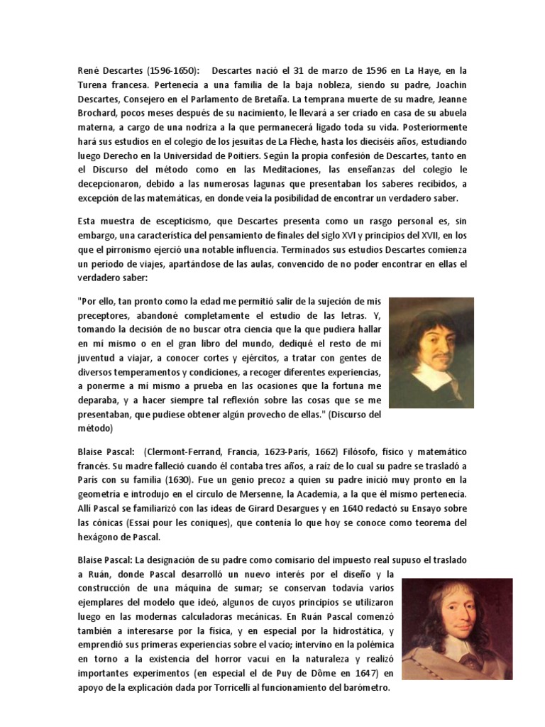 Biografias de Descartes, Pascal | PDF | Jean Racine | René Descartes