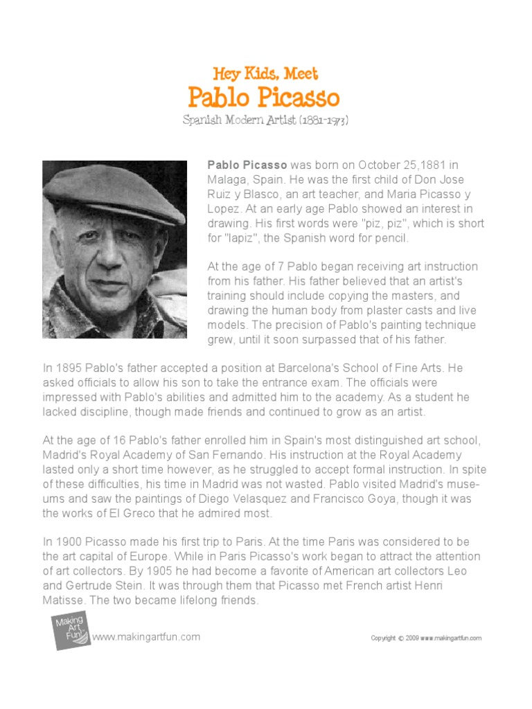 Pablo Picasso Printit Biography | PDF | Pablo Picasso | Cubism