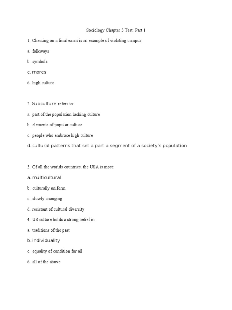 Chapter 3 Sociology Study Guide | PDF | Sociology | Value (Ethics)