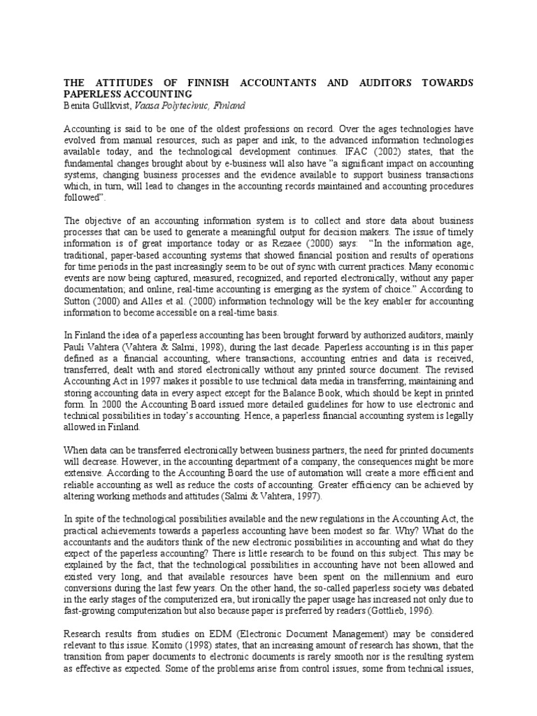 The Attitude of Finish Accountant Towards Paperless Accounting | PDF ...