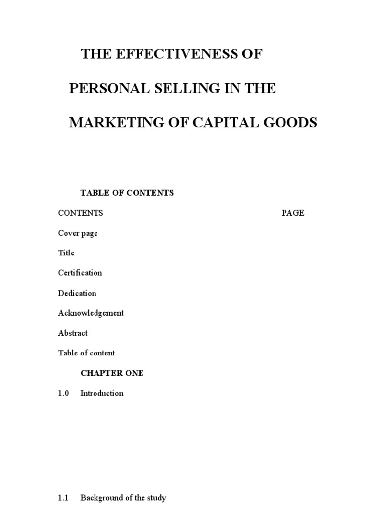 The Effectiveness of Personal Selling in The Marketing of Capital Goods ...