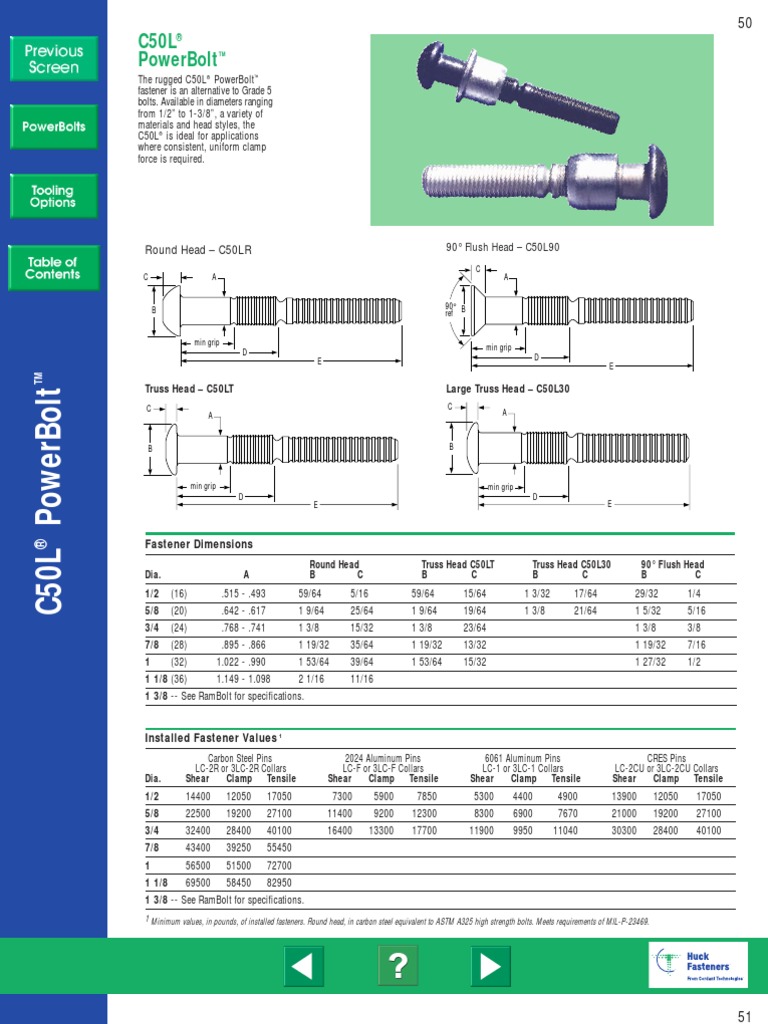 Pernos Huck C50L | PDF | Screw | Mechanical Engineering