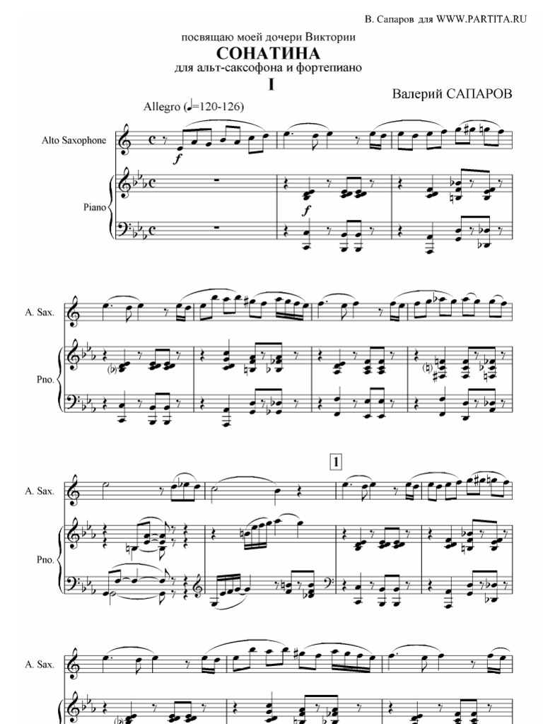 Sonatina. para Saxofone Alto e Piano. B. Saparov - PIANO | PDF | Estudos de Línguas Estrangeiras