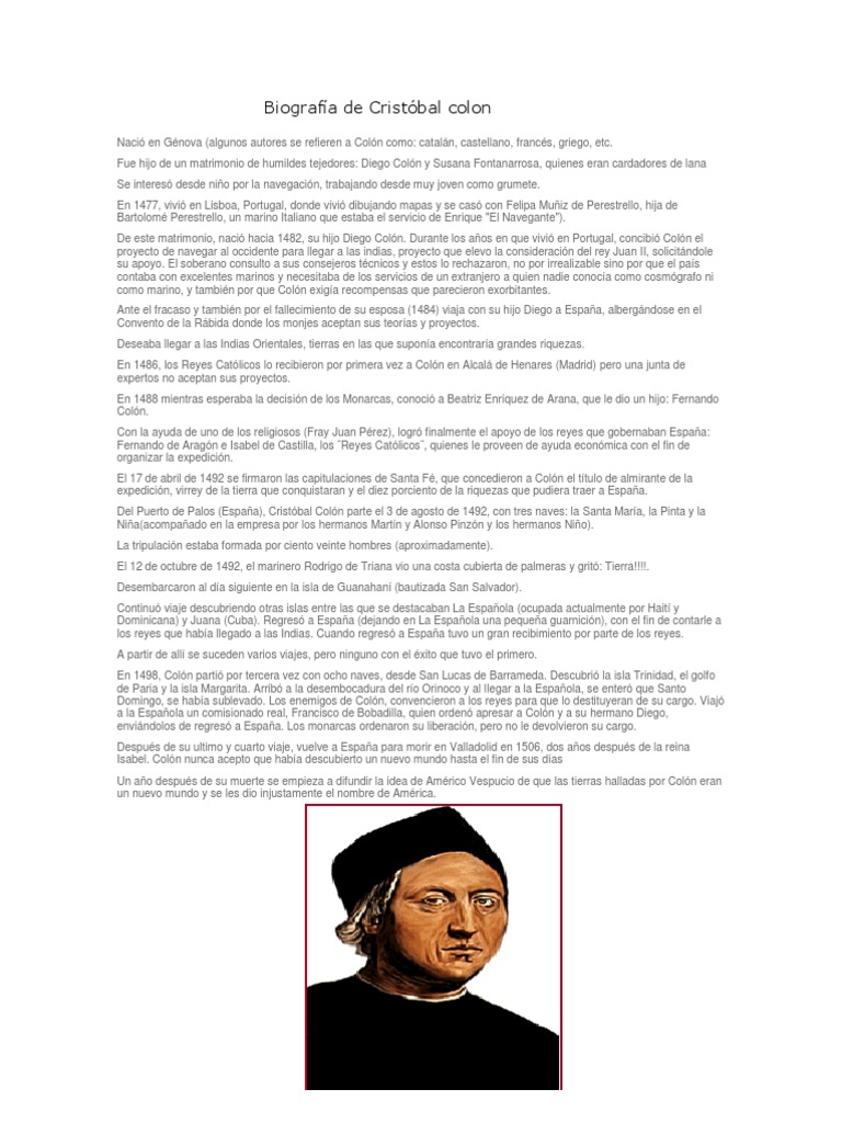 Biografía de Cristóbal colon | Cristobal colon | Período moderno temprano