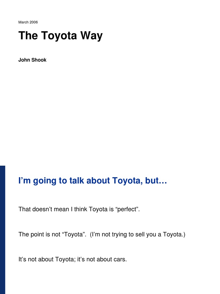 The Toyota Way by John Shook | PDF | Lean Manufacturing | Inventory