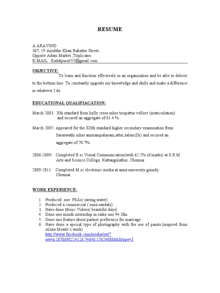 Aravind Resume Chennai | PDF | Career & Growth | Social Science