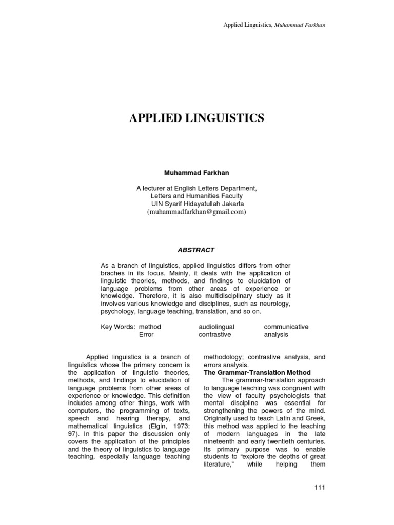 Applied Linguistics | PDF | Linguistics | Second Language