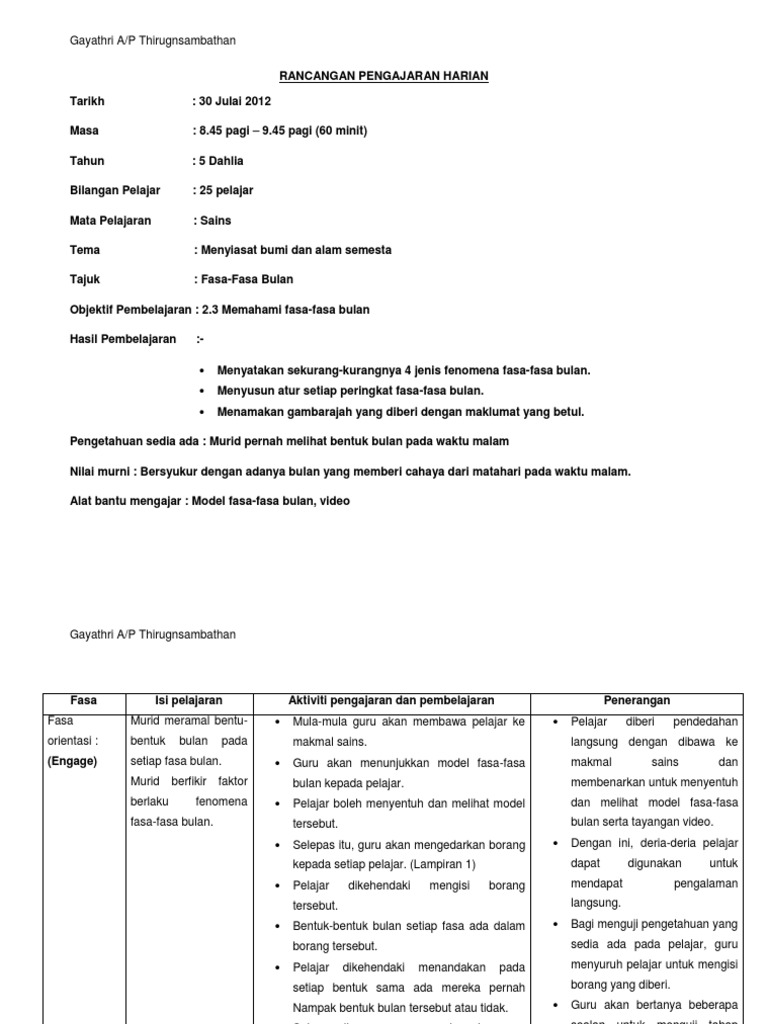 RPH Projek Fasa Fasa Bulan | PDF
