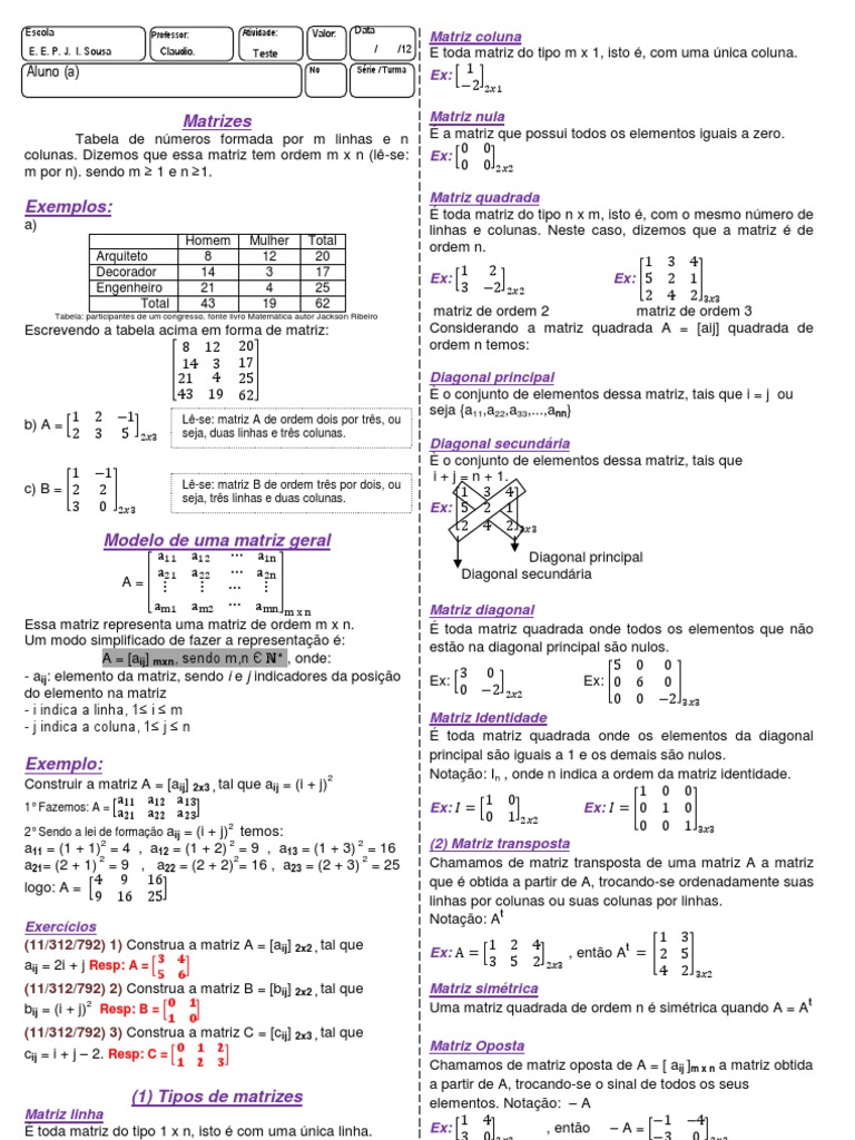 Introdução de Matrizes | PDF | Teoria da Matrix | Matriz (Matemática)