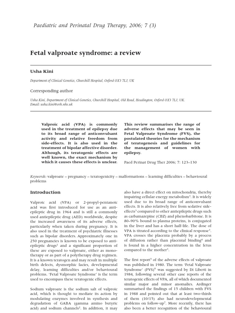 Fetal Valproate Syndrome Review | PDF | Congenital Disorder ...