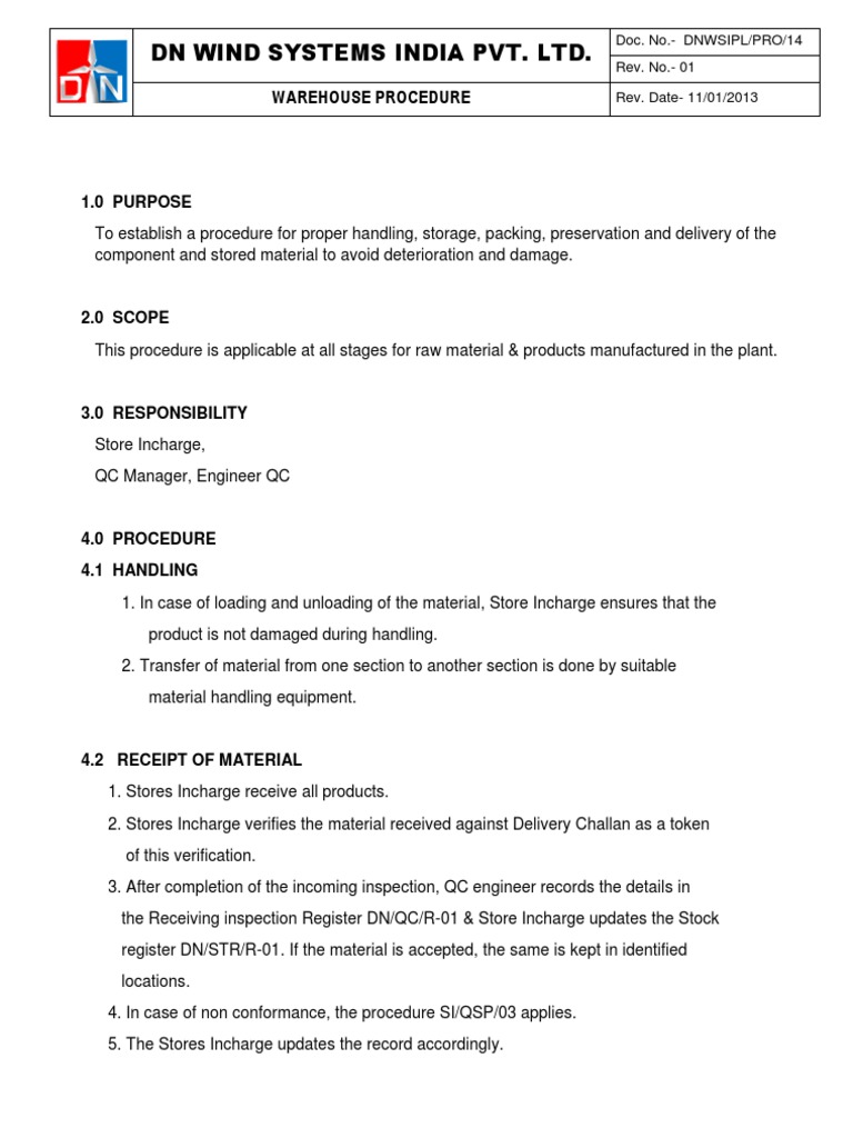 Warehouse Procedure | Delivery (Commerce) | Warehouse