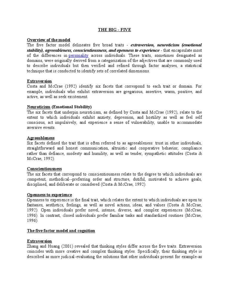 The Big - Five | PDF | Personality Disorder | Extraversion And Introversion