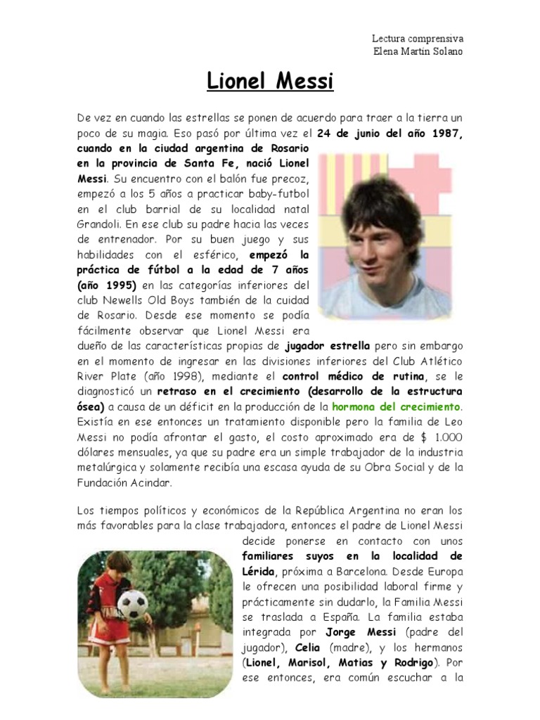 Biografía de Messi para Niños | PDF | Lionel Messi | FC Barcelona