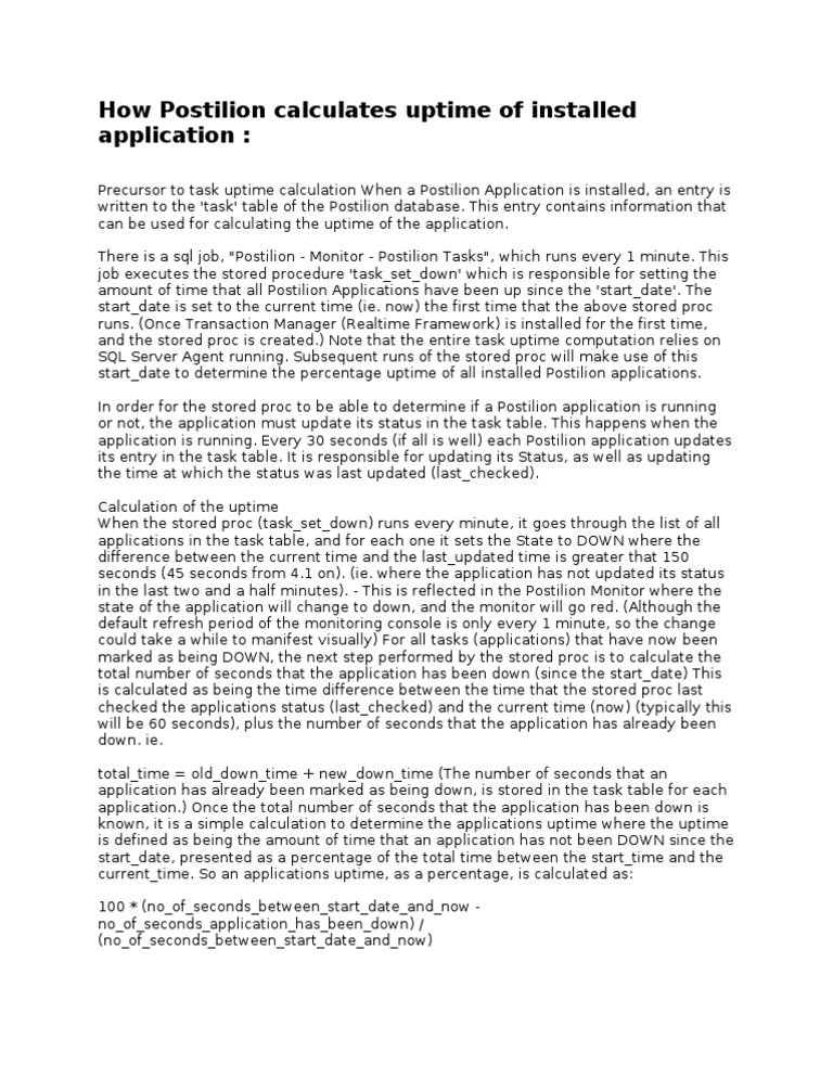 How Postilion Calculates Uptime of Installed Application | PDF ...