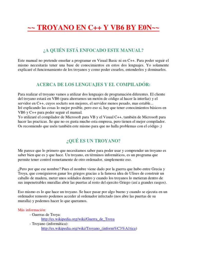 Creando Un Troyano en VB6 y C++ Desde Cero by E0N | PDF | C ++ | Cadena (informática)