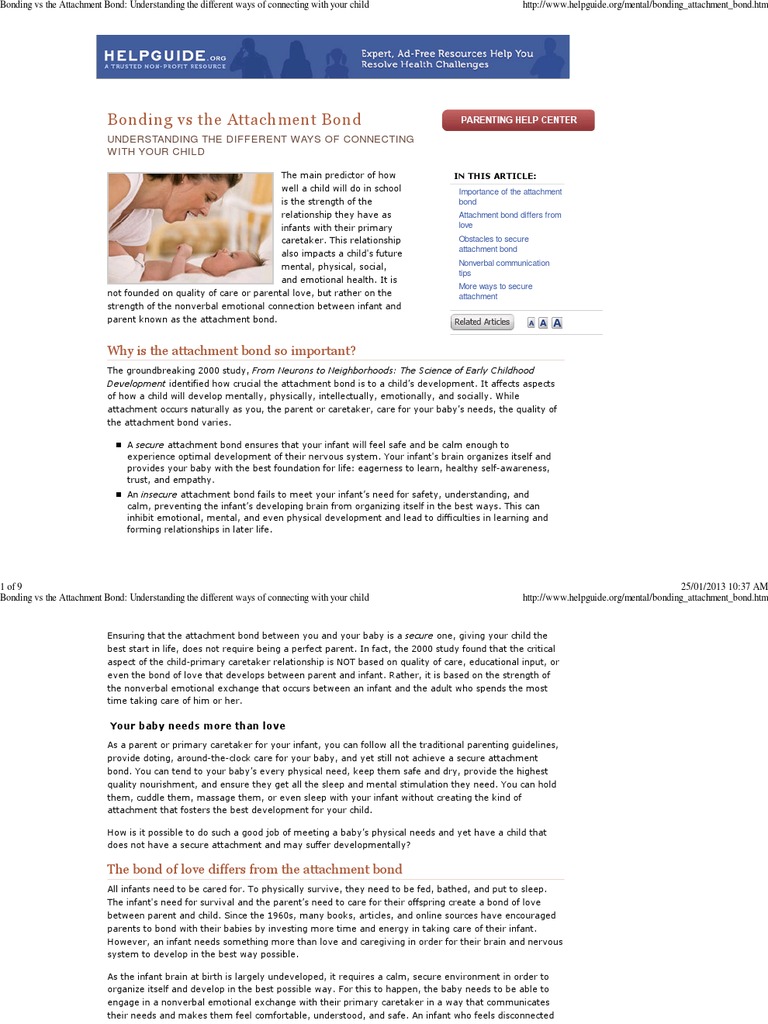 Bonding Vs The Attachment Bond | PDF | Attachment Theory | Infants