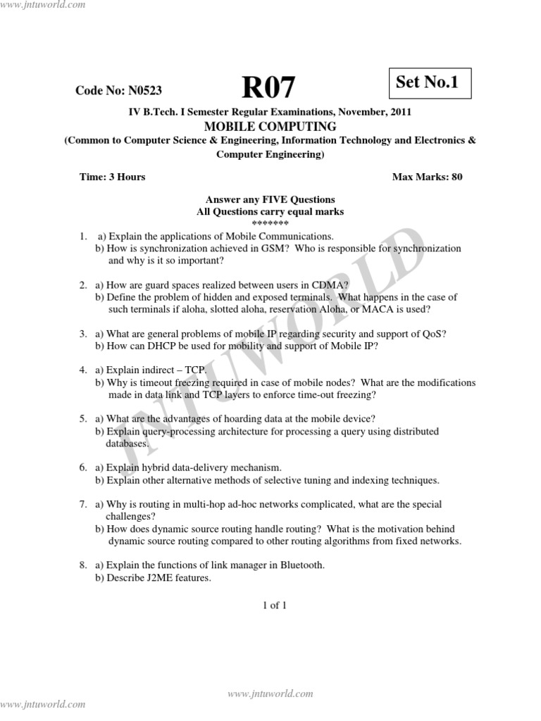Mobile Computing Previous Papers by JNTUK | PDF | Transmission Control ...