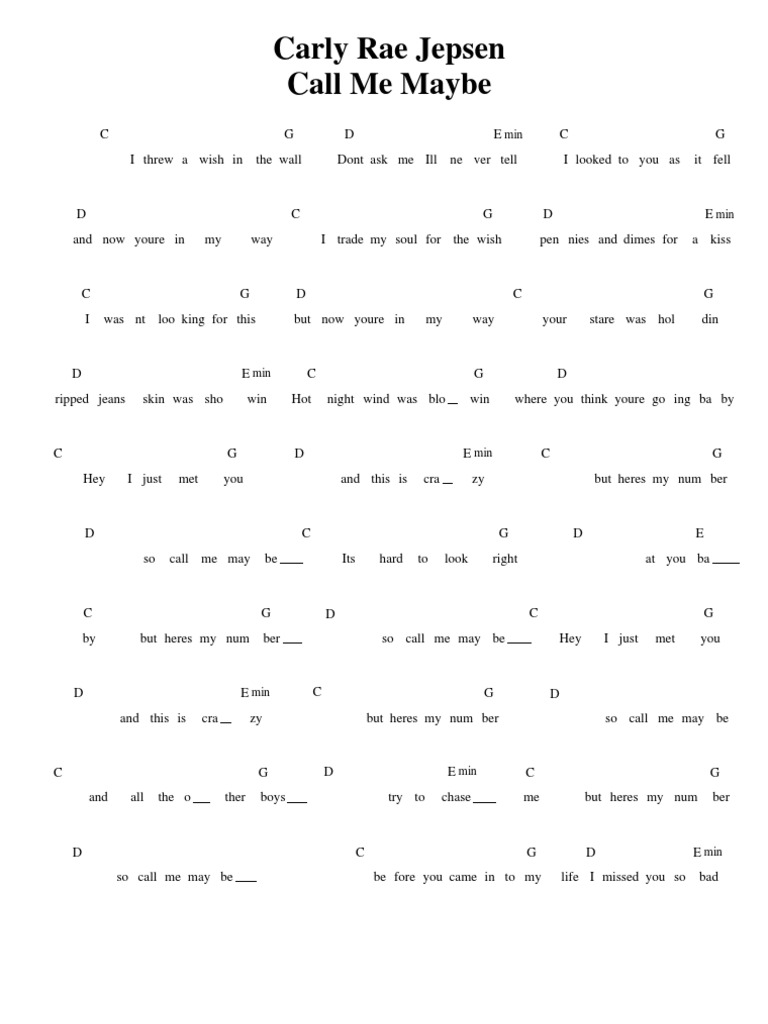 Carly Rae Jepsen - Call Me Maybe - Chords | Songs Written ...