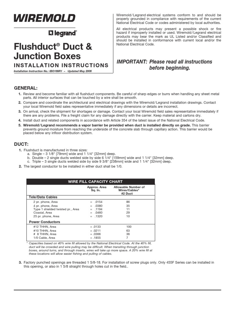 Wiremold Junction Boxes Installation PDF | PDF | Cable | Concrete