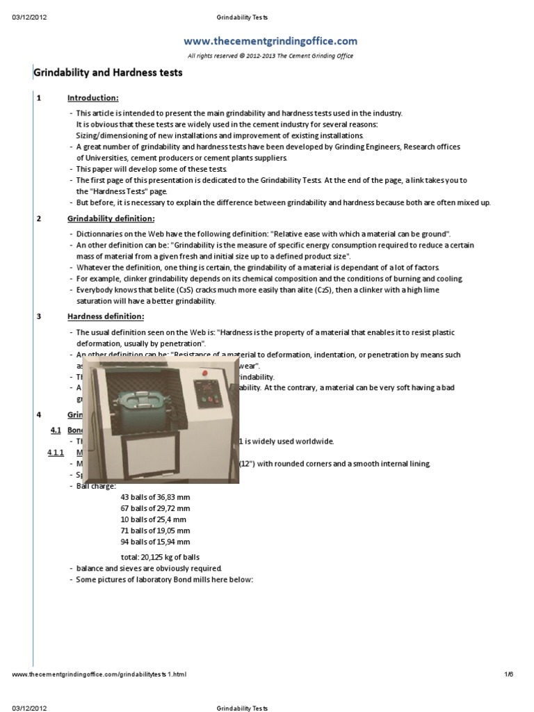 Grindability Tests | PDF | Mill (Grinding) | Hardness