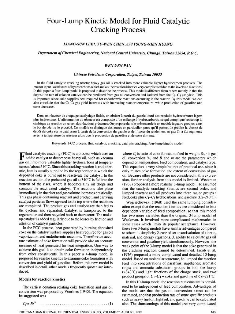 Four-Lump Kinetic Model For Fluid Catalytic Cracking Process | PDF ...