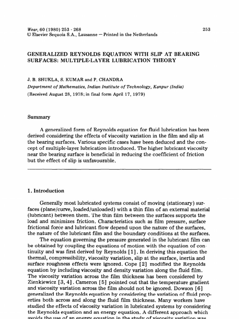 Generalized Reynolds Equation for Lubrication | PDF | Fluid Dynamics ...