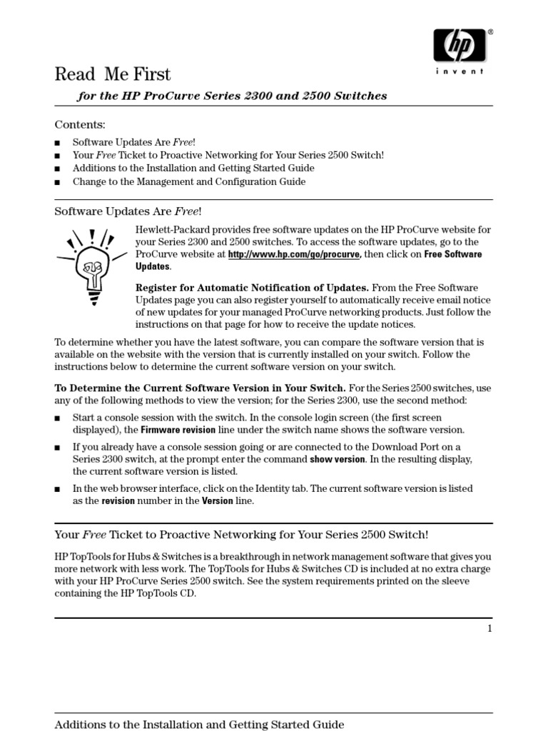 HP ProCurve 2300/2500 Switch Update Guide | PDF | Network Switch ...