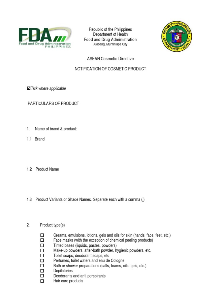 Notification of Cosmetic Product | PDF | Cosmetics | Toiletry